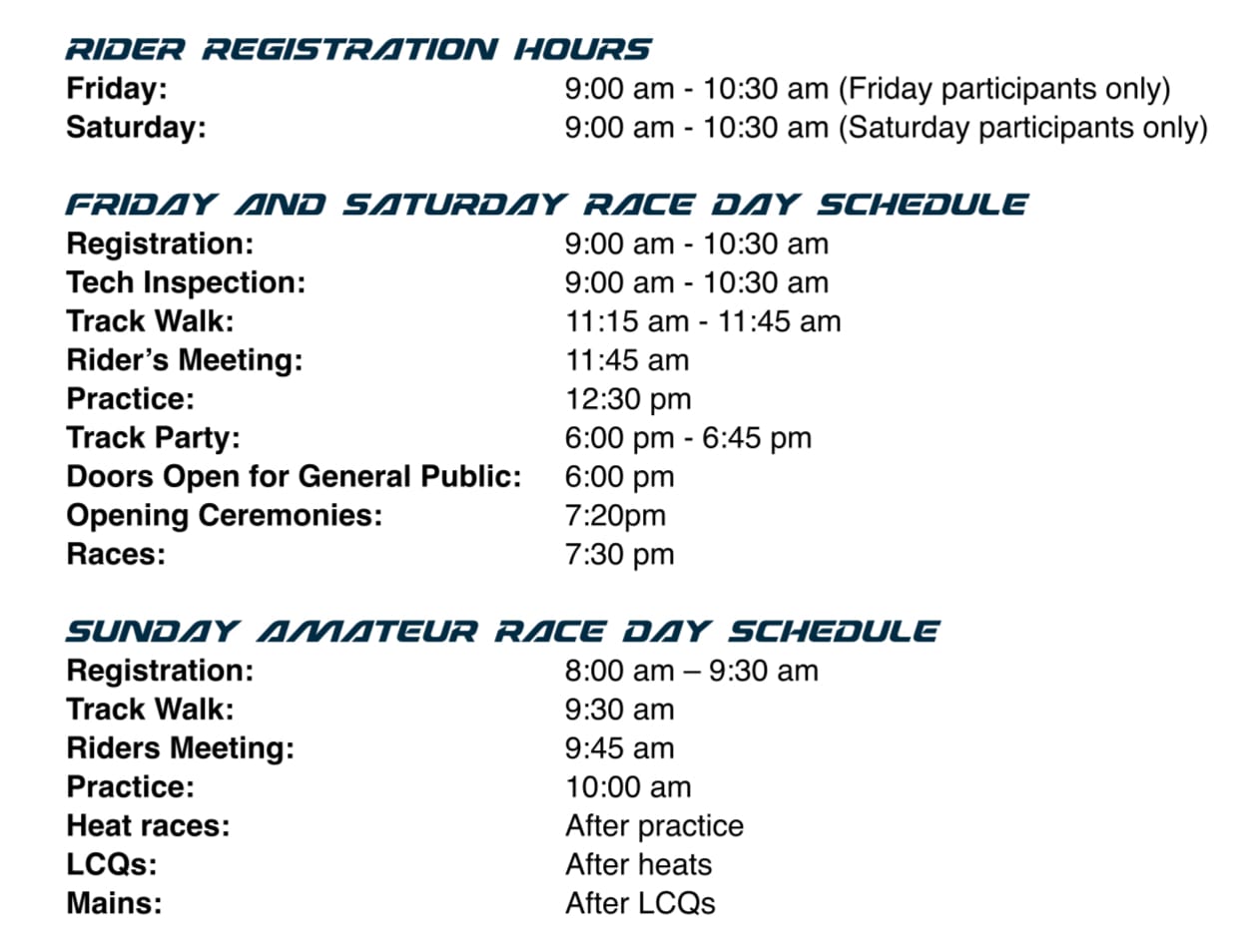 Race Weekend Schedule